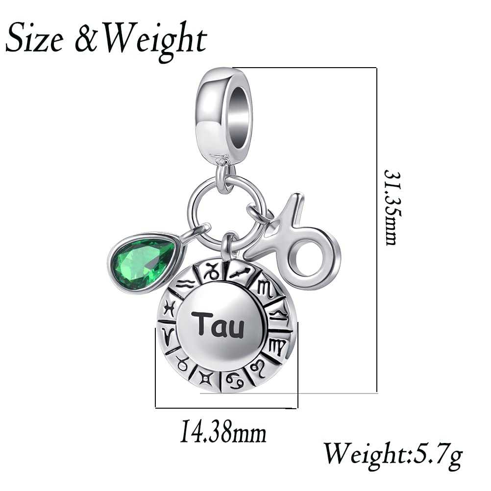 MZC Jewelry Taurus Constellation Charm for Pandora Bracelets Horoscope Zodiac Sign April May Birthstone Birthday Dangle Bead for Mom, Copper