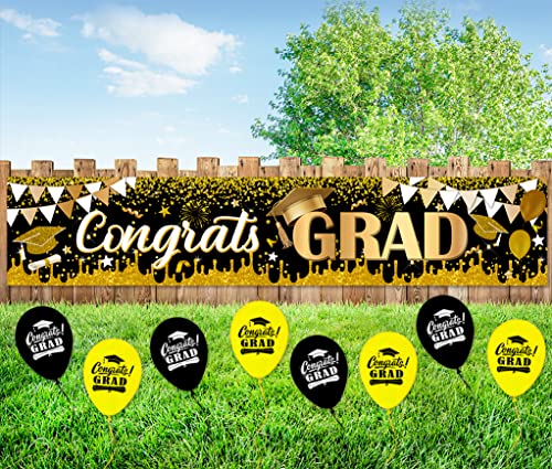 Graduation Yard Banner Decoration Gold Backdrop Congratulations Signs for Graduation Photo Booth Props 2023 Senior School Congrats Grad Decorations