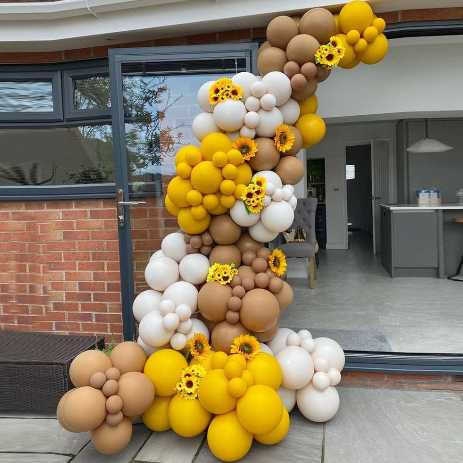 156 PCS Double Stuffed Balloons Arch Garland Kit Neutral Lemon Yellow Brown Balloons for Baby Shower Wedding Birthday Party Decorations (Yellow Brown)