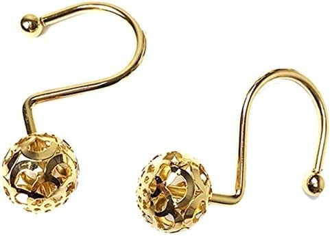 12 Count Gold Shower Curtain Rings Hooks Easy Roller Ball Shower Curtain Rings Hooks