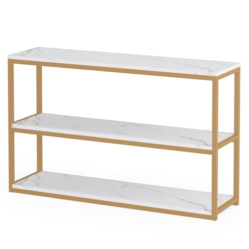 LITTLE TREE Modern Gold White Entryway Hallway Accent Console Table TV Stand with Faux Marble Veneer