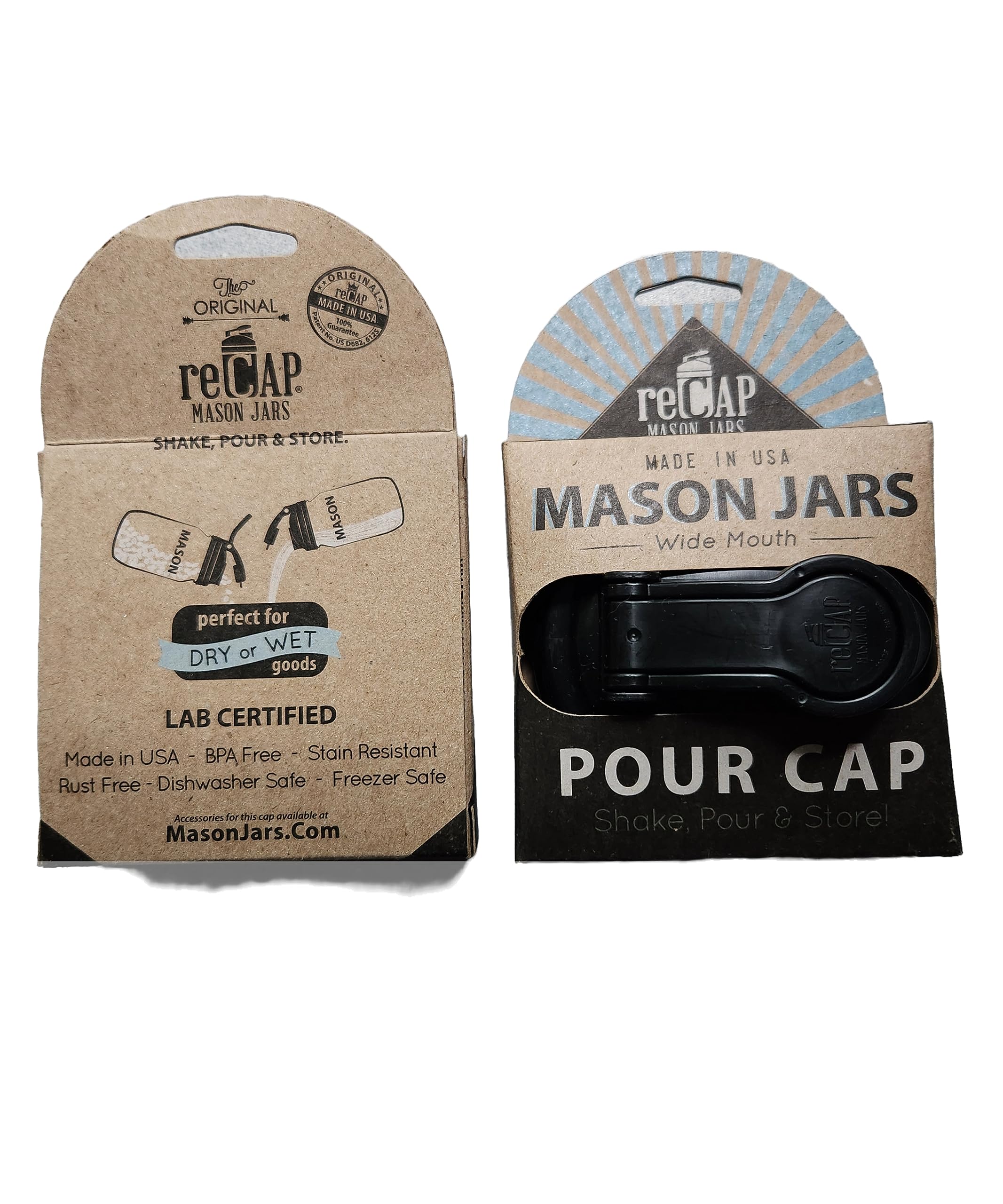 reCAP Mason Jars Pour Lid | Wide Mouth | Multi-Color | Leak-Proof Seal | 4-Pack | USA Made Mason Jar Accessories | Jar not Included