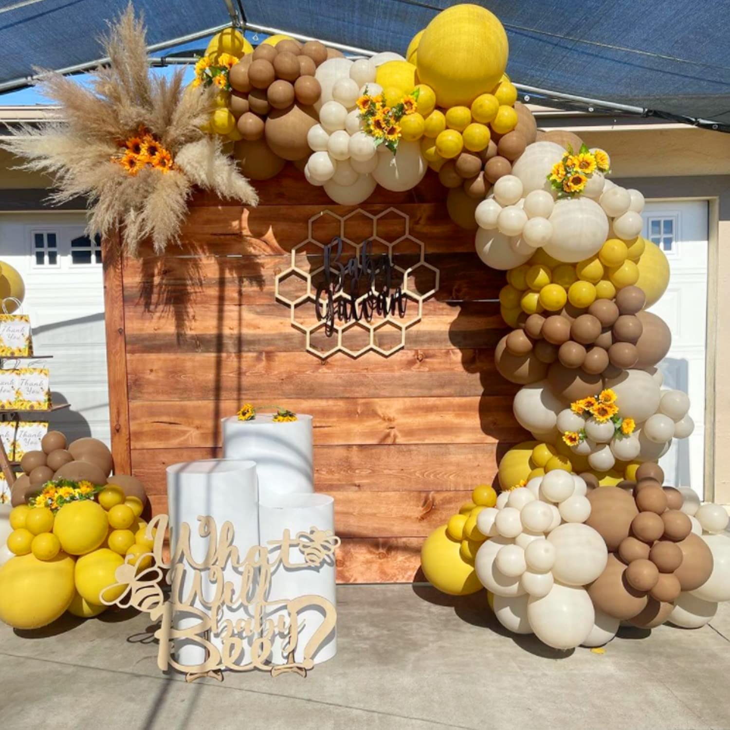 156 PCS Double Stuffed Balloons Arch Garland Kit Neutral Lemon Yellow Brown Balloons for Baby Shower Wedding Birthday Party Decorations (Yellow Brown)