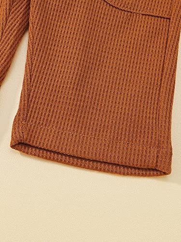 Infant Toddler Baby Girl Boy Overalls Striped Solid Waffle Bottom Pants Button Up Bodysuit Romper with Pockets (Brown , 3-4 Years )