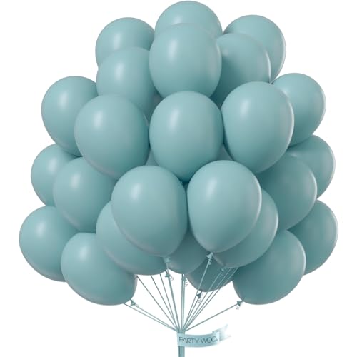 PartyWoo Dusty Blue Balloons 52 pcs 12 inch Light Blue Aqua Balloons for Graduation Wedding Baby Shower Gender Reveal Anniversary Graduation Birthday Party Decorations Blue-F28