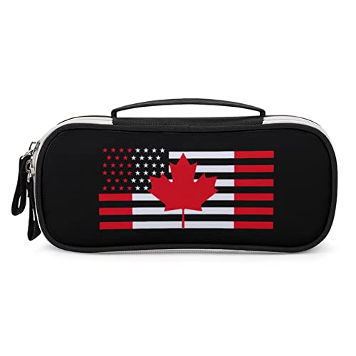 USA Canada Flag Pencil Pen Case Portable Pen Bag with Zip Travel Makeup Bag Stationery Organizers for Home Office