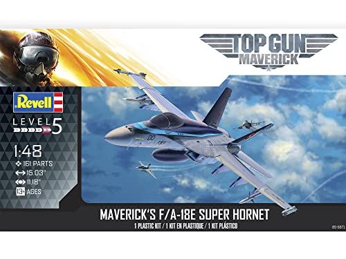 Revell 85-5871 Top Gun Maverick's F/A-18E Super Hornet Fighter Jet Kit 1:48 Scale 161-Piece Skill Level 5 Plastic Model Airplane Building Kit , Gray