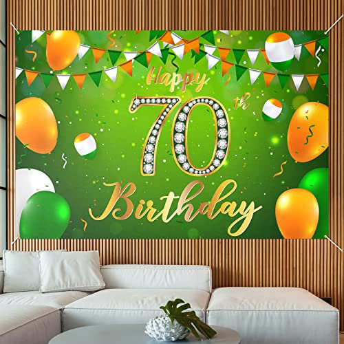 Happy 70th Birthday Backdrop Banner Decor Green - Glitter Cheers to 70 Years Old Birthday Party Theme Decorations for Men Women Supplies