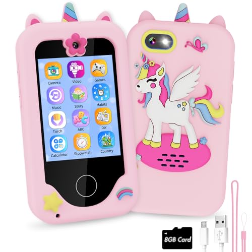 Kids Smart Phone for Girls Gifts for Girls Age 6-8 Kids Phone with Camera Games Music Torch Habit Alarm Stories Learning Girls Toys for 3 4 5 6 7 8 Year Old Birthday Gift Ideas with 8G SD Card