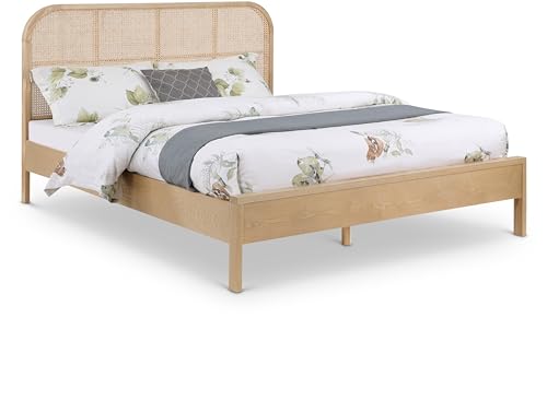 Meridian Furniture SienaNatural-Q Siena Collection Mid-Century Modern Queen Bed with Solid Ash Wood, Rich Natural Finish on Ash Veneer, Natural Cane, 63" W x 85.5" D x 43" H, Natural, Queen