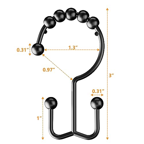 Shower Curtain Hooks, Double Glide Shower Hooks Rings for Bathroom Shower Rods Curtain, RustProof Metal Curtain Rod Hangers - Set of 12, Matte Black