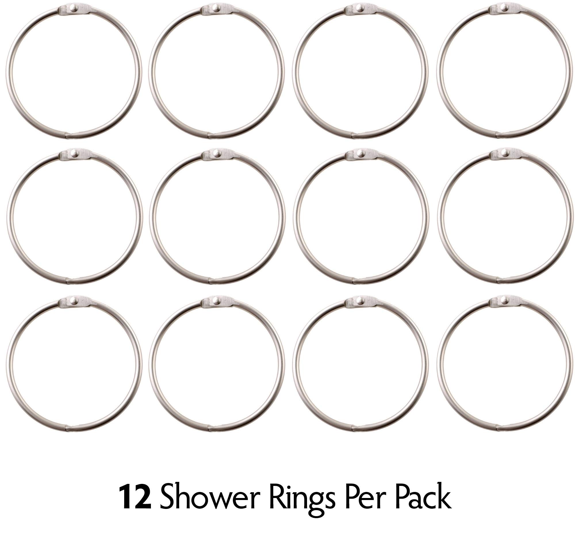 SlipX Solutions Brushed Nickel Simple Slide Shower Curtain Rings Provide Effortless Gliding on Standard Shower Rods (Rust Resistant, Snap Closure, Set of 12)
