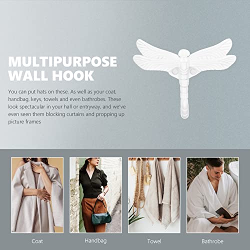 Cabilock 3 Sets Dragonfly Hook Cartoon Wall Hook Coat Hanger Animal Wall Hooks Dragon Fly Coat Hook Decorative Coat Hook Outdoor Decor Key Hanging Hook Hang Towel Clothes Wrought Iron White