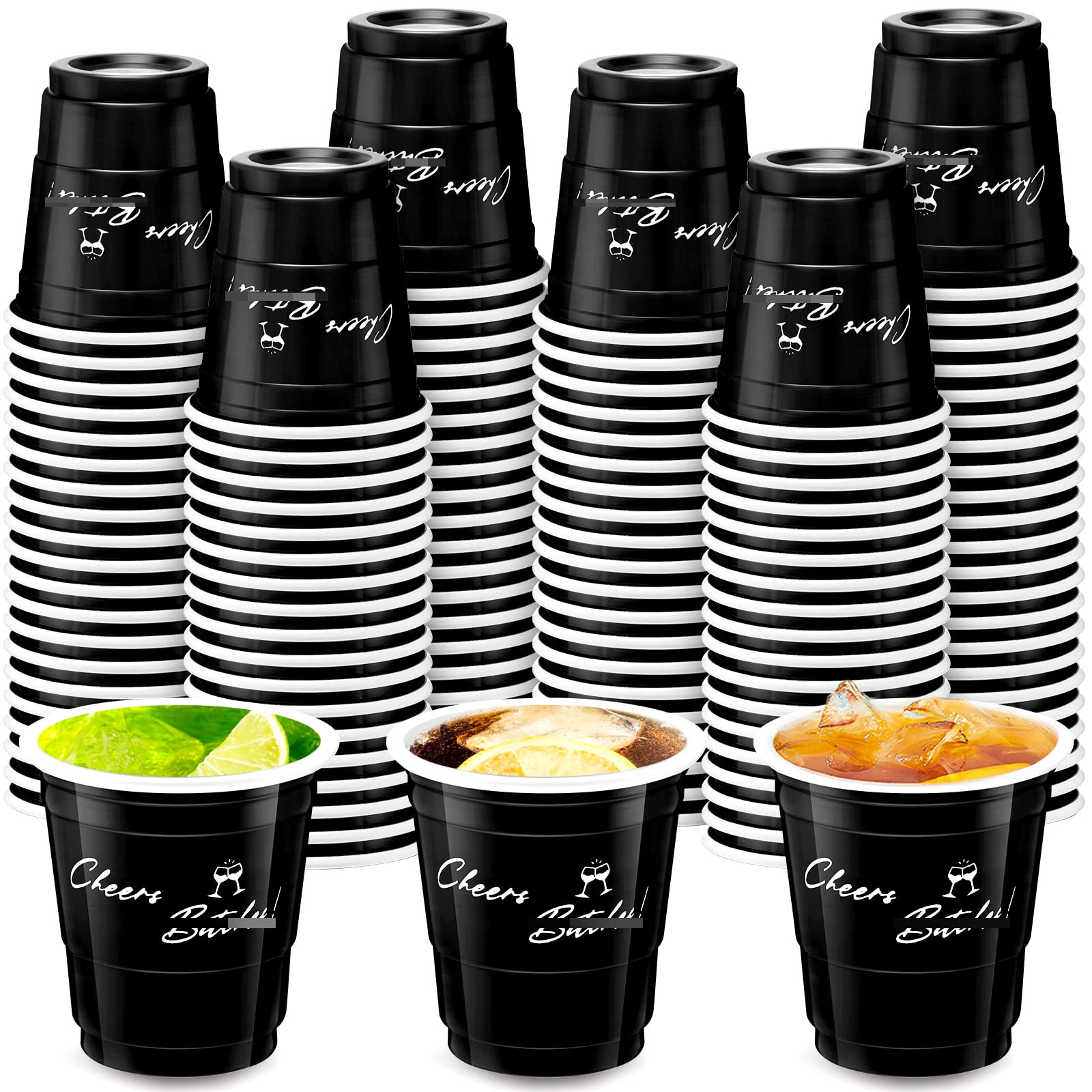 Lounsweer 100 Pcs Plastic Glasses Cups 2 oz Disposable Cups Mini Party Plastic Glasses for Bachelorette Birthday Tasting Serving Samples Cups (Black)