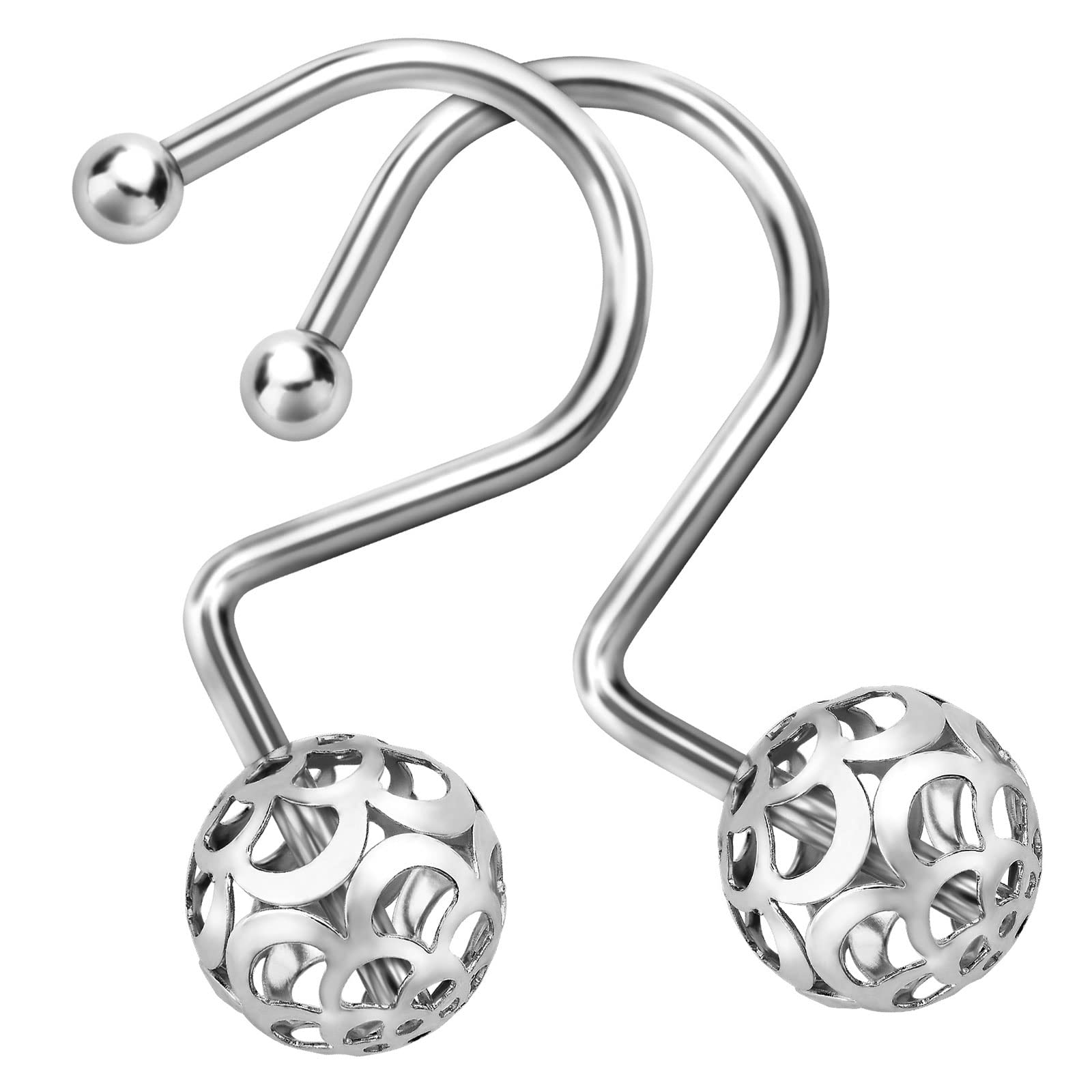 MitoVilla Silver Metal Shower Curtain Rings and Hooks, Chrome Metal Hollow Ball Rust Proof Rings for Curtain Liner and Bathroom Shower Rod Accessories