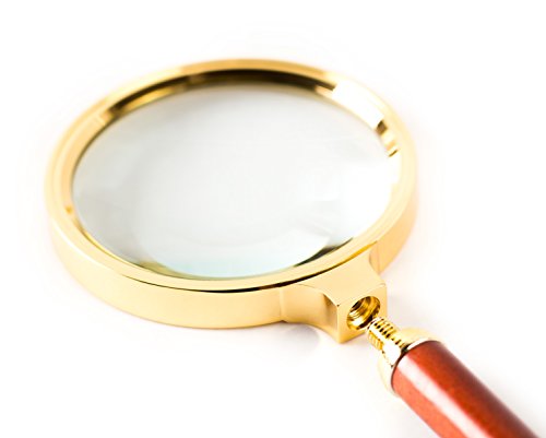 BASUNE 10X Handheld Magnifier, Reading Magnifier Loupe Glasses 10X with Rosewood Handle for Book and Newspaper Reading, Insect and Hobby Observation, Classroom Science (Metal Frame)