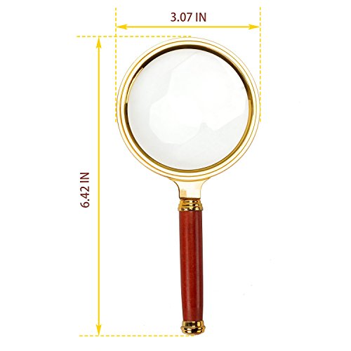 BASUNE 10X Handheld Magnifier, Reading Magnifier Loupe Glasses 10X with Rosewood Handle for Book and Newspaper Reading, Insect and Hobby Observation, Classroom Science (Metal Frame)