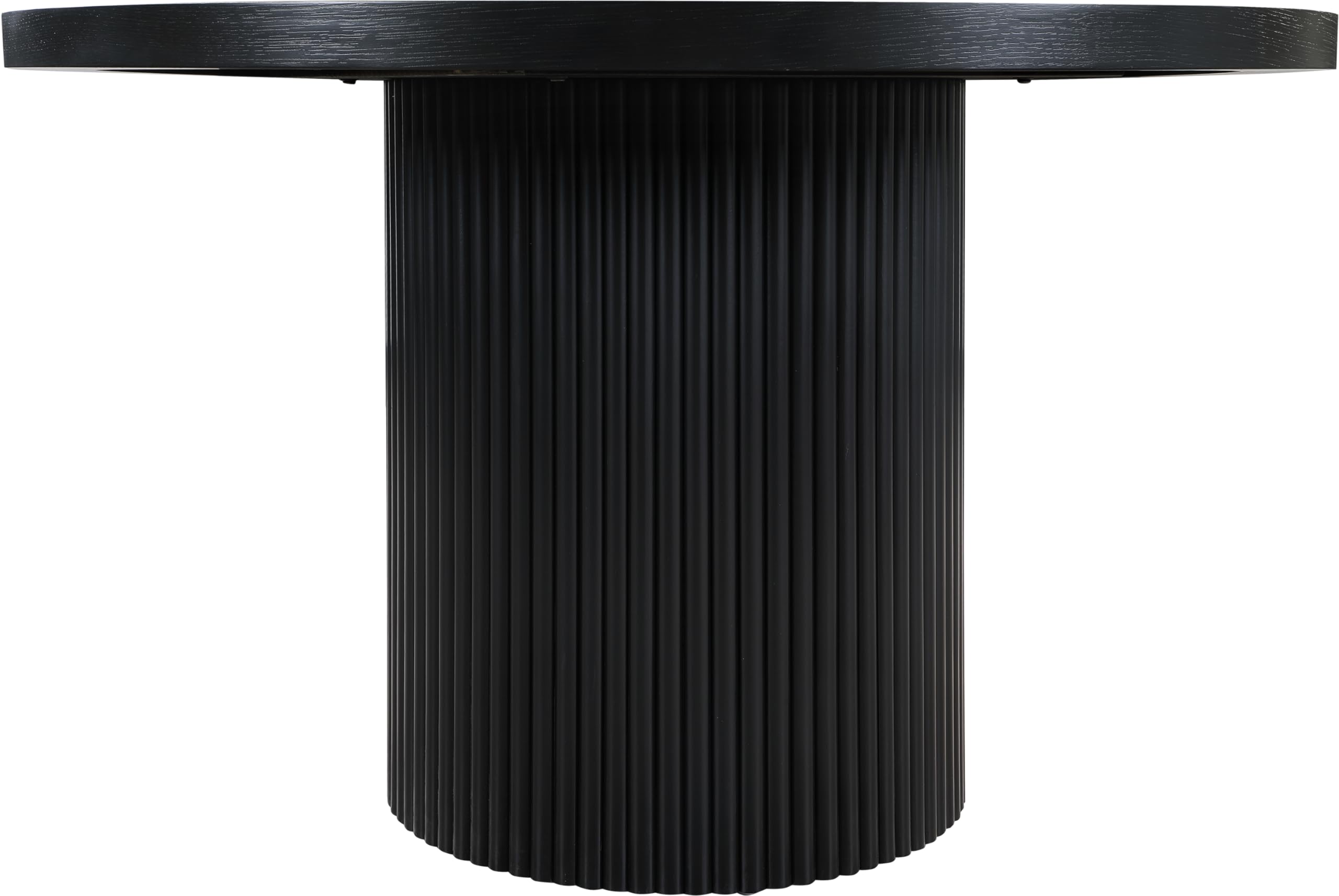 Meridian Furniture 728Black-T Belinda Collection Mid-Century Modern Dining Table, Solid Wood Base, Black Finish Oak Wood Veneer MDF Top, Round Top, Fluted Base, 48" W x 48" D x 31" H, Black
