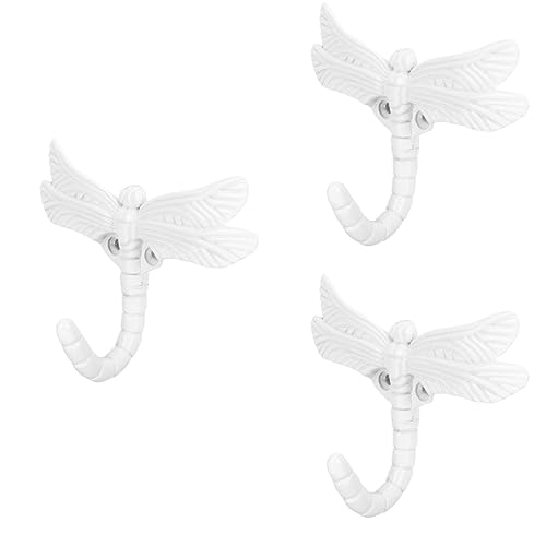 Cabilock 3 Sets Dragonfly Hook Cartoon Wall Hook Coat Hanger Animal Wall Hooks Dragon Fly Coat Hook Decorative Coat Hook Outdoor Decor Key Hanging Hook Hang Towel Clothes Wrought Iron White