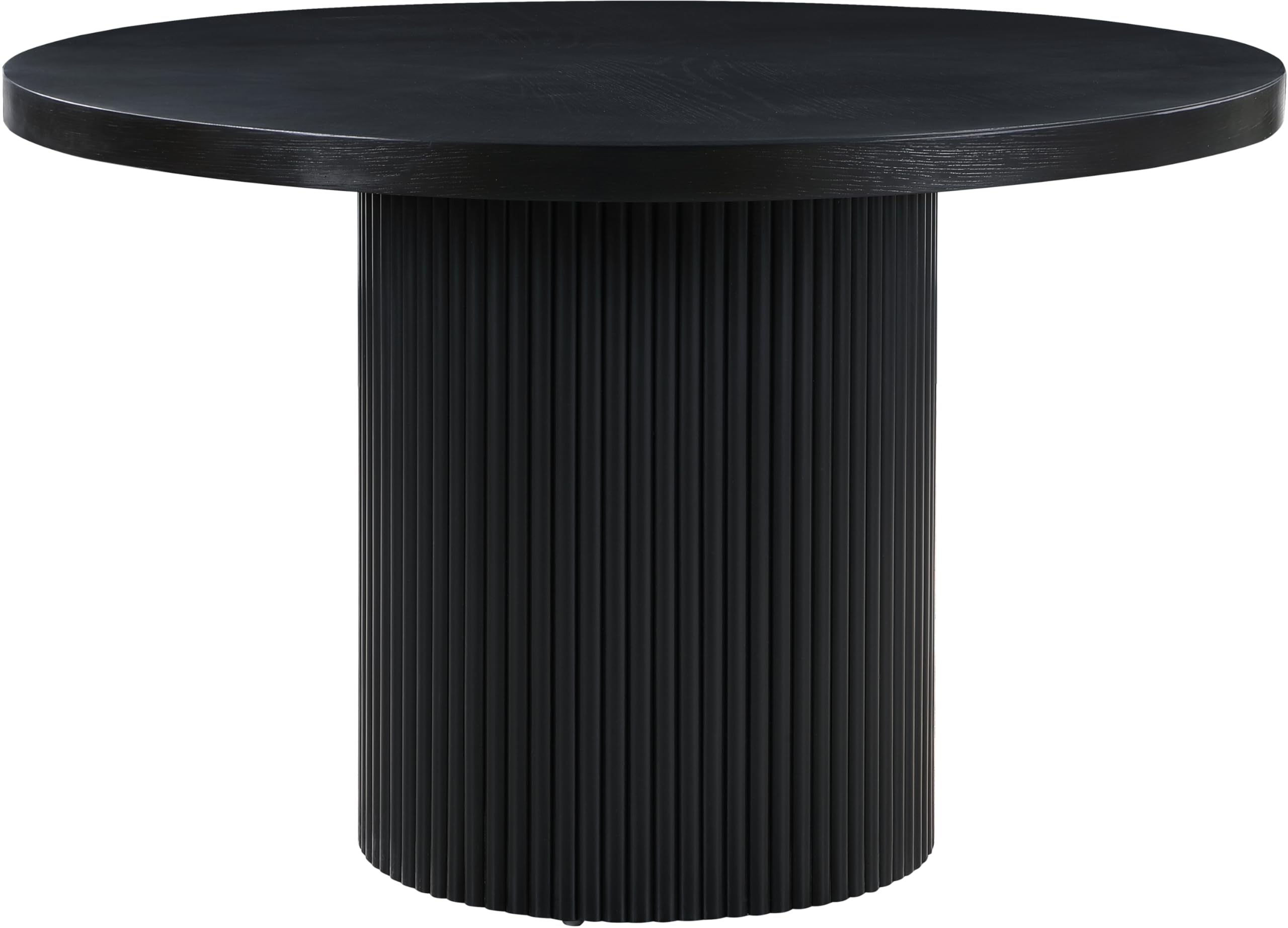 Meridian Furniture 728Black-T Belinda Collection Mid-Century Modern Dining Table, Solid Wood Base, Black Finish Oak Wood Veneer MDF Top, Round Top, Fluted Base, 48" W x 48" D x 31" H, Black