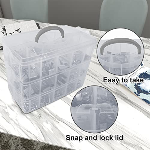 lukar 3-Tier Stackable Storage Container with 30 Adjustable Compartments-Craft Storage Craft Organizers and Storage Bead Organizer Box Art Supply Organizer