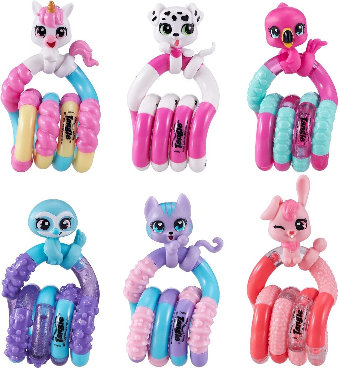Tangle Jr. Pets 6-Pack Collection Kitty, Bunny, Puppy, Flamingo, Sloth, and Unicorn - Tangle Fidget Pets Fidget Toys - Fidget Toy Gift - Fidgets for School - Cute fidgets for Girls