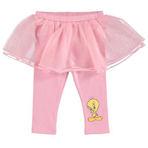 LOONEY TUNES Infant Baby Girls' One Piece Bodysuit with Pull on Pants and Attached Tutu Skirt (Yellow/Pink, 18 Months)