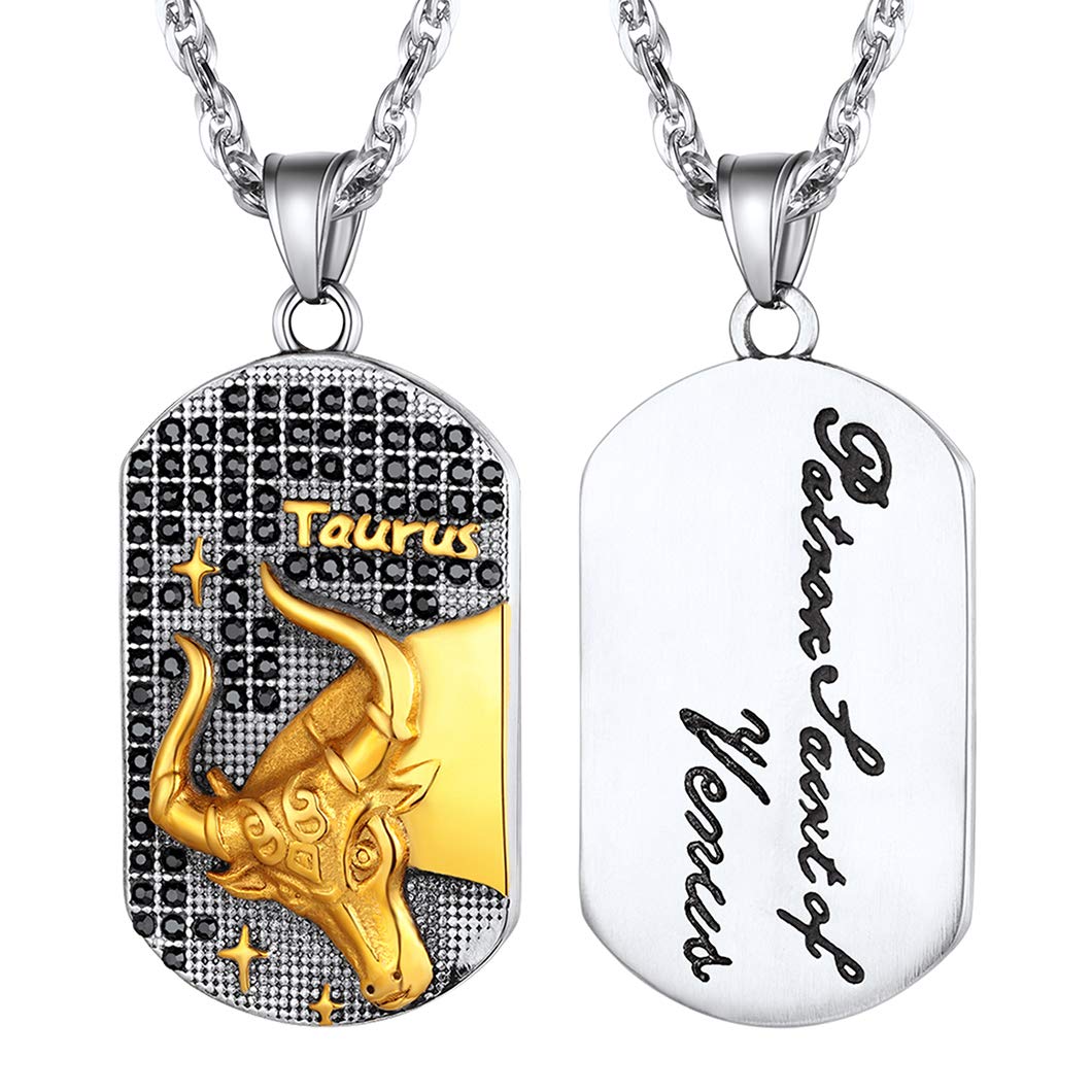 Hip Hop Taurus Necklace for Men Women Dog Tag Zodiac Jewelry Stainless Steel pendant with Chain