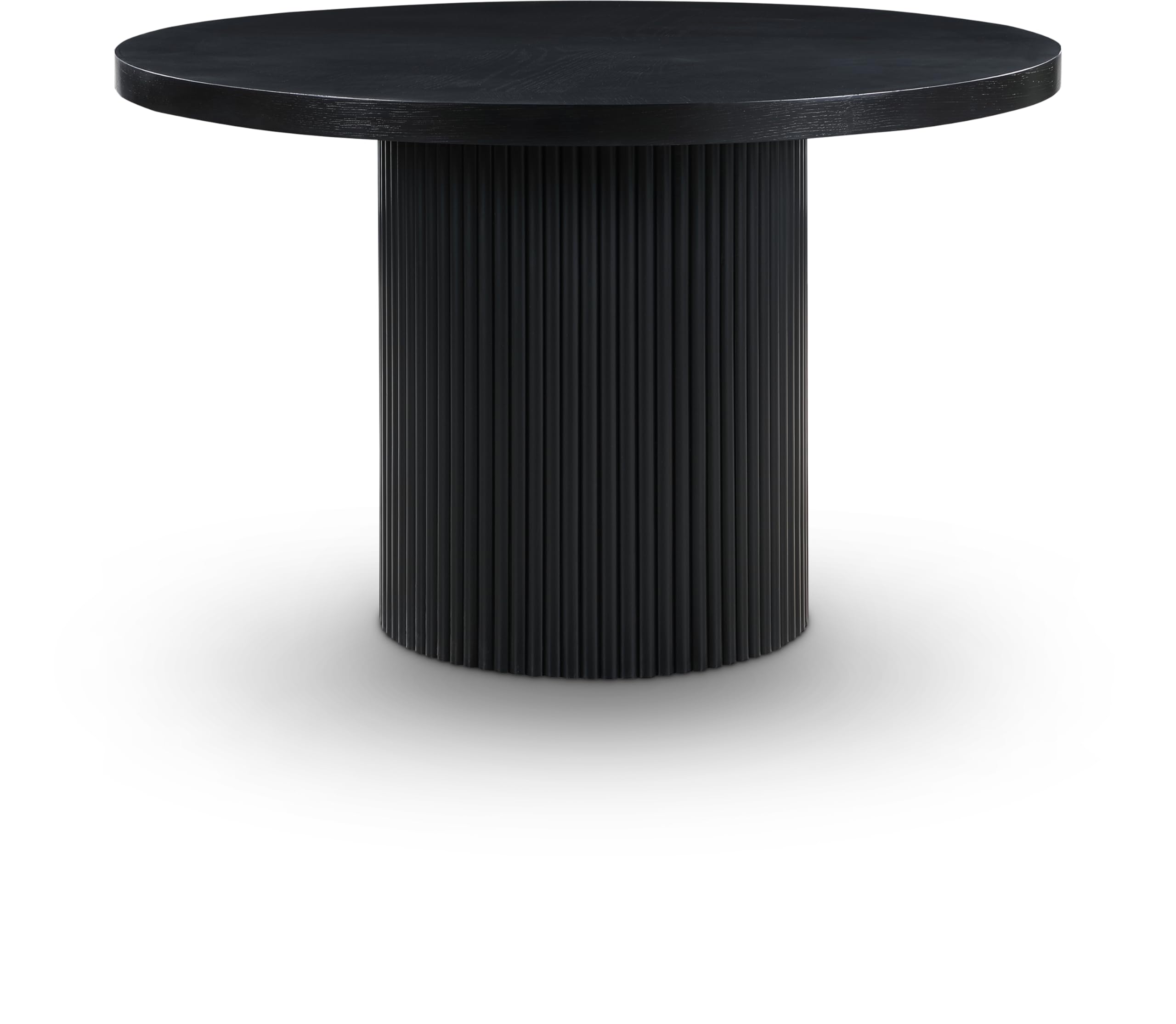 Meridian Furniture 728Black-T Belinda Collection Mid-Century Modern Dining Table, Solid Wood Base, Black Finish Oak Wood Veneer MDF Top, Round Top, Fluted Base, 48" W x 48" D x 31" H, Black