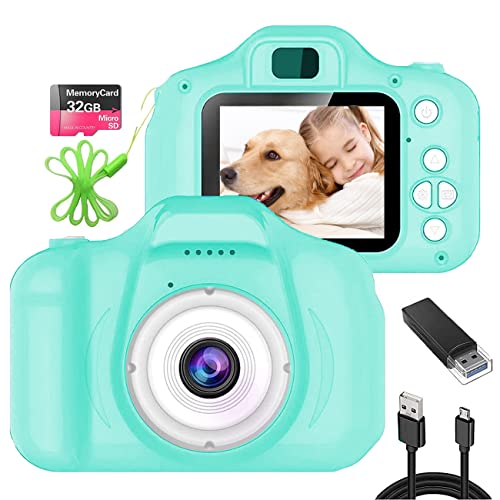 Kids Camera, Digital Camera for Kids Age 3-8, Toddler Toys Christmas Birthday Gifts for Boys and Girls, 2.0 inch IPS Screen Portable Children Toy Camera with 32G SD Card, Perfect Small Size (Green)