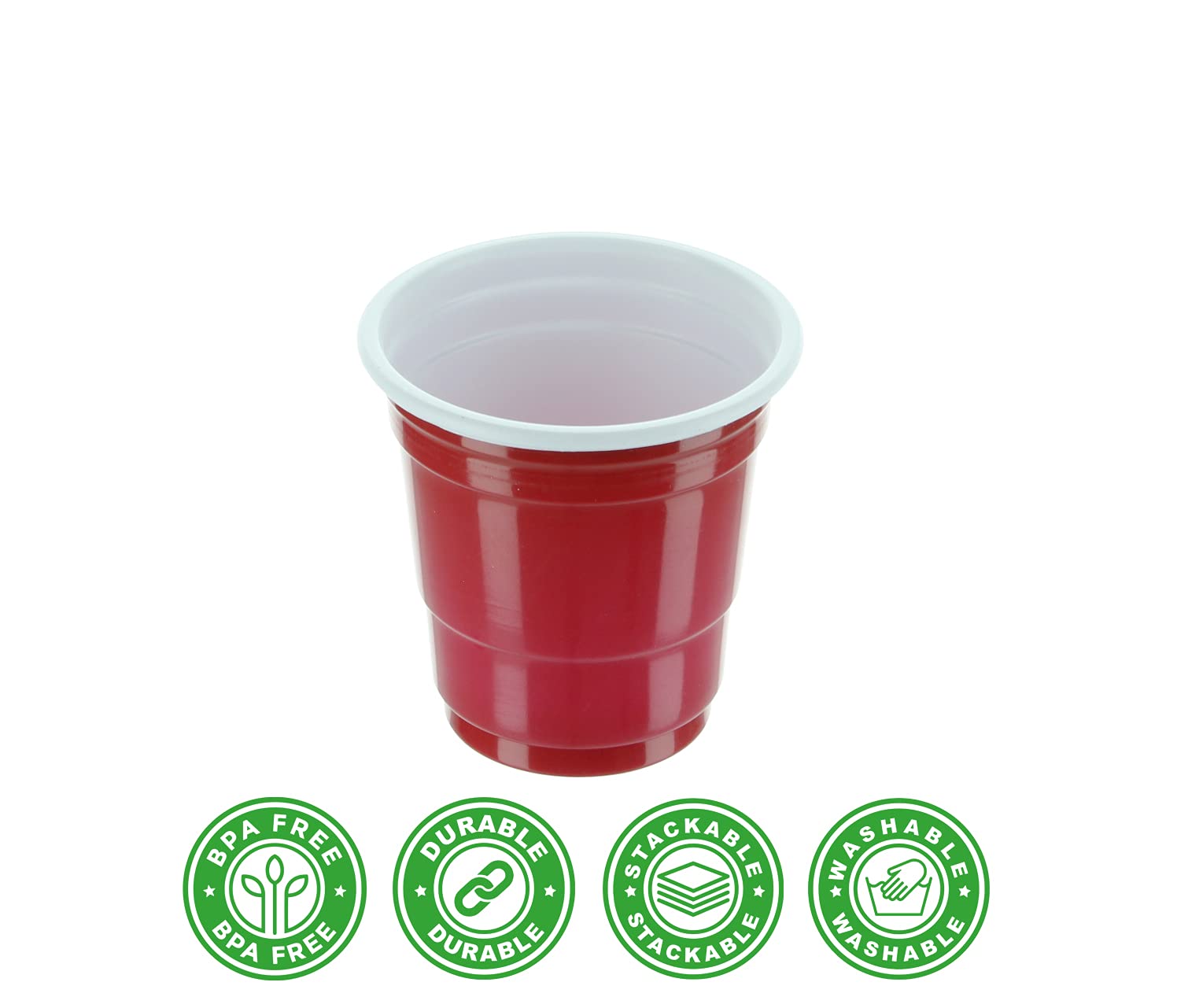 Disposable Shot Glasses - Mini Red Party Cups - 120 Count 2 Ounce - Plastic Shot Cups - Jello Shots - Jager Bomb - Beer Pong - Perfect Size for Serving Condiments, Snacks, Samples and Tastings