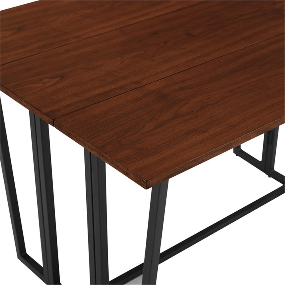 Walker Edison Cesi Contemporary Adjustable Drop-Leaf Dining Table, 47 Inch, Dark Walnut Veneer/Black