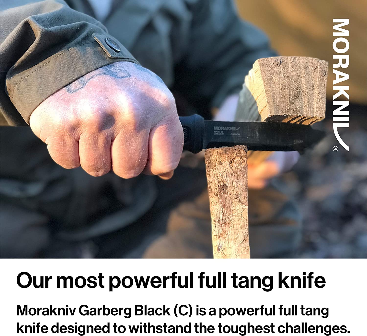 Morakniv Garberg Full Tang Fixed Blade Knife with Carbon Steel Blade and Leather Sheath, Black, 4.3 Inch