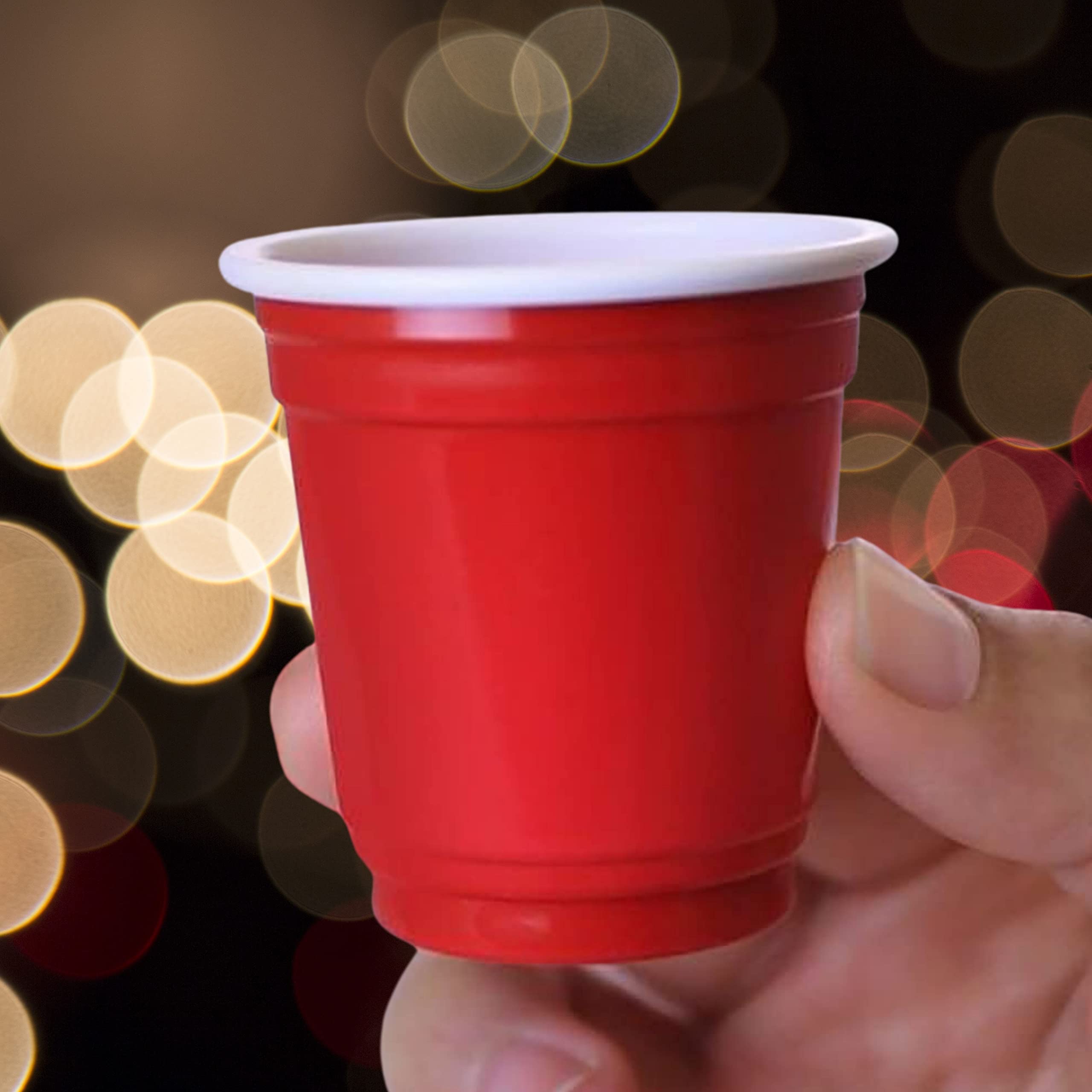 Disposable Shot Glasses - Mini Red Party Cups - 120 Count 2 Ounce - Plastic Shot Cups - Jello Shots - Jager Bomb - Beer Pong - Perfect Size for Serving Condiments, Snacks, Samples and Tastings