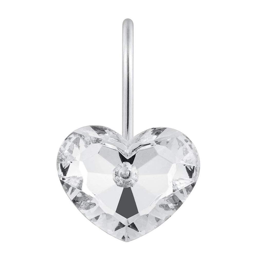 Actpe Decorative Crystal Heart Shape Shower Curtain Hooks Rust Resistant Hooks Glide Shower Ring Hangs Holder Bling for Bathroom, Pack of 12