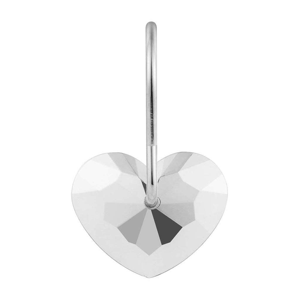 Actpe Decorative Crystal Heart Shape Shower Curtain Hooks Rust Resistant Hooks Glide Shower Ring Hangs Holder Bling for Bathroom, Pack of 12
