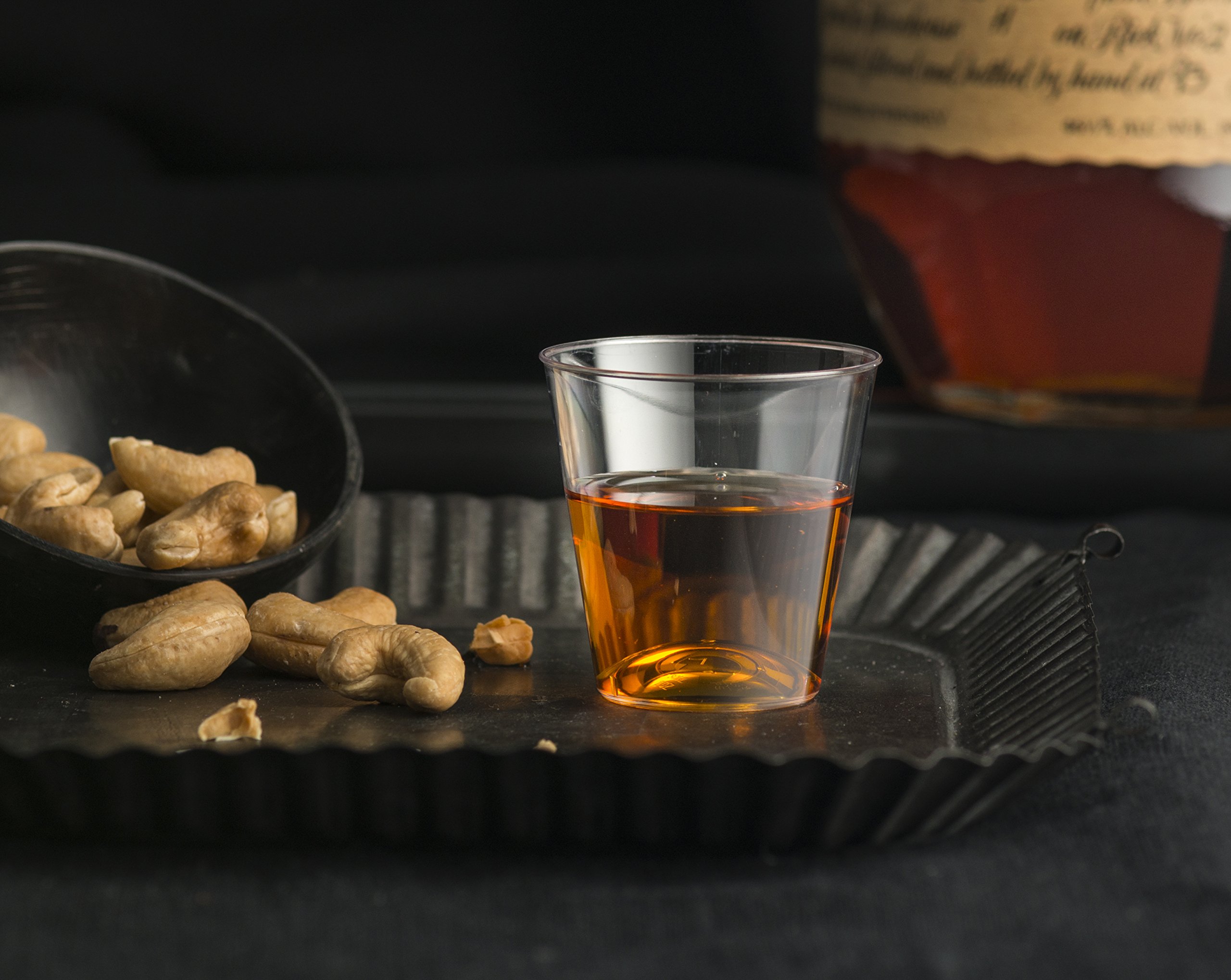 Embellish 100 Plastic Shot Glasses 2 oz, Crystal Clear Disposable Hard Mini Cups, Great for Whiskey, Jello Shots, Sample Tasting, Sauce, Dipping, Condiments, Perfect For Home, Bar, Parties,