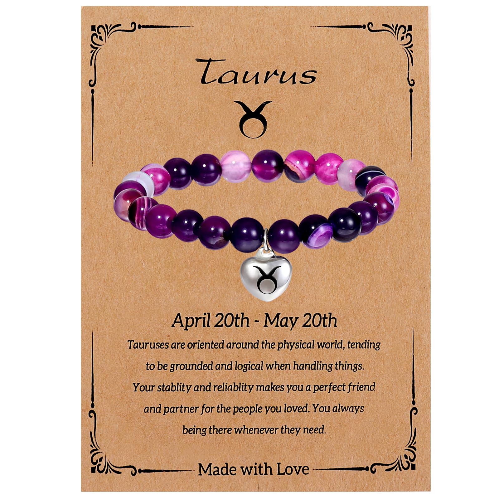 OFKAIS Zodiac Taurus Bracelet Gifts, Taurus Gifts for Women's Birthday, Valentine, Thanksgiving, Christmas & End of Year, Natural Stone Horoscope Beaded Zodiac Bracelet