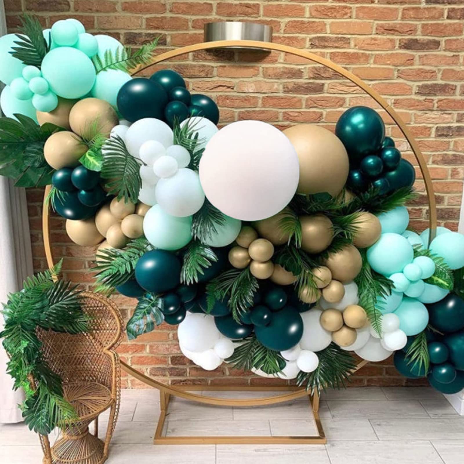 Pateeha Green Balloon Garland Arch Kit 10-12Ft Gold White Emerald Green Balloon Arch Mint Green Double Stuffed Dark Teal Balloons for Tropical Baby Shower Birthday Party Decorations