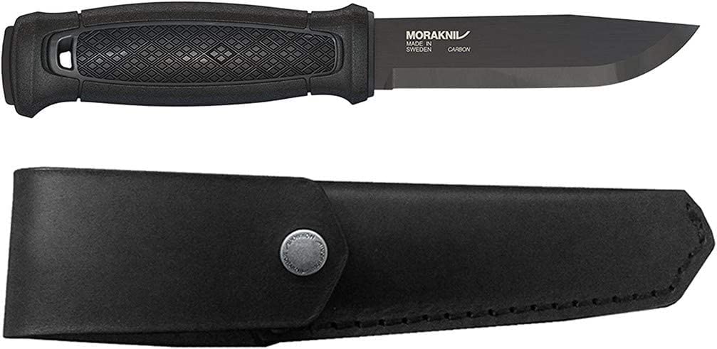 Morakniv Garberg Full Tang Fixed Blade Knife with Carbon Steel Blade and Leather Sheath, Black, 4.3 Inch
