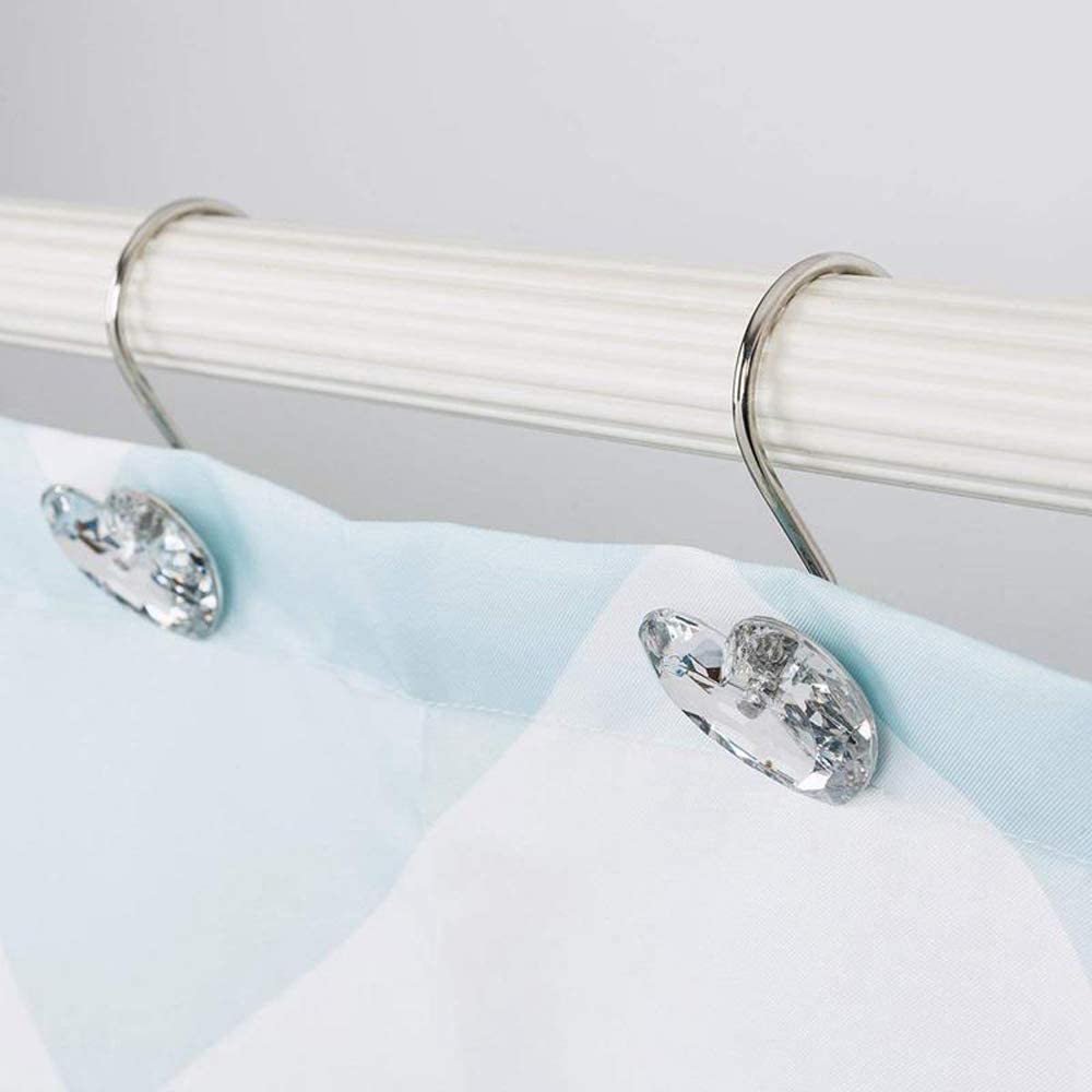 Actpe Decorative Crystal Heart Shape Shower Curtain Hooks Rust Resistant Hooks Glide Shower Ring Hangs Holder Bling for Bathroom, Pack of 12