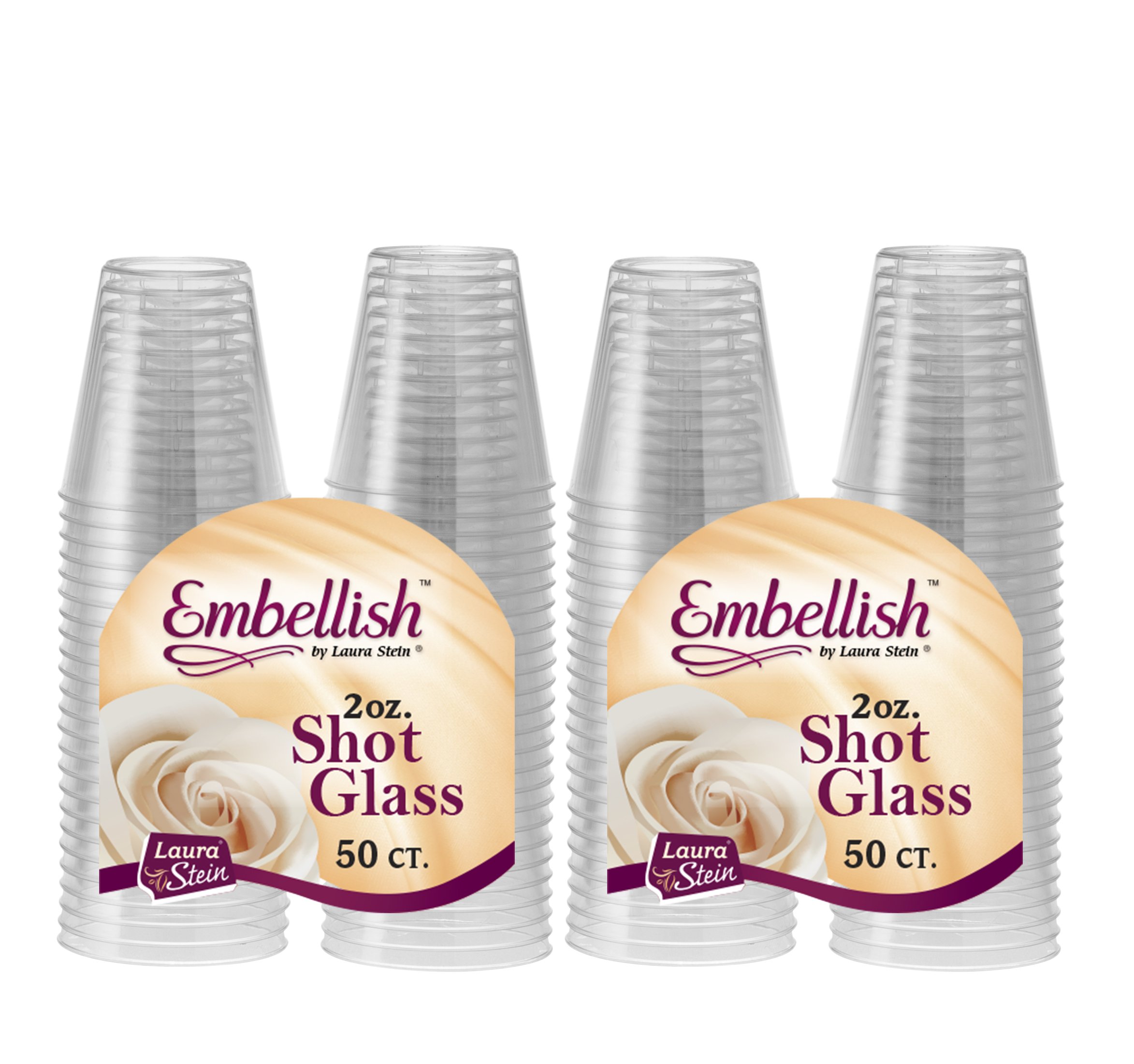 Embellish 100 Plastic Shot Glasses 2 oz, Crystal Clear Disposable Hard Mini Cups, Great for Whiskey, Jello Shots, Sample Tasting, Sauce, Dipping, Condiments, Perfect For Home, Bar, Parties,