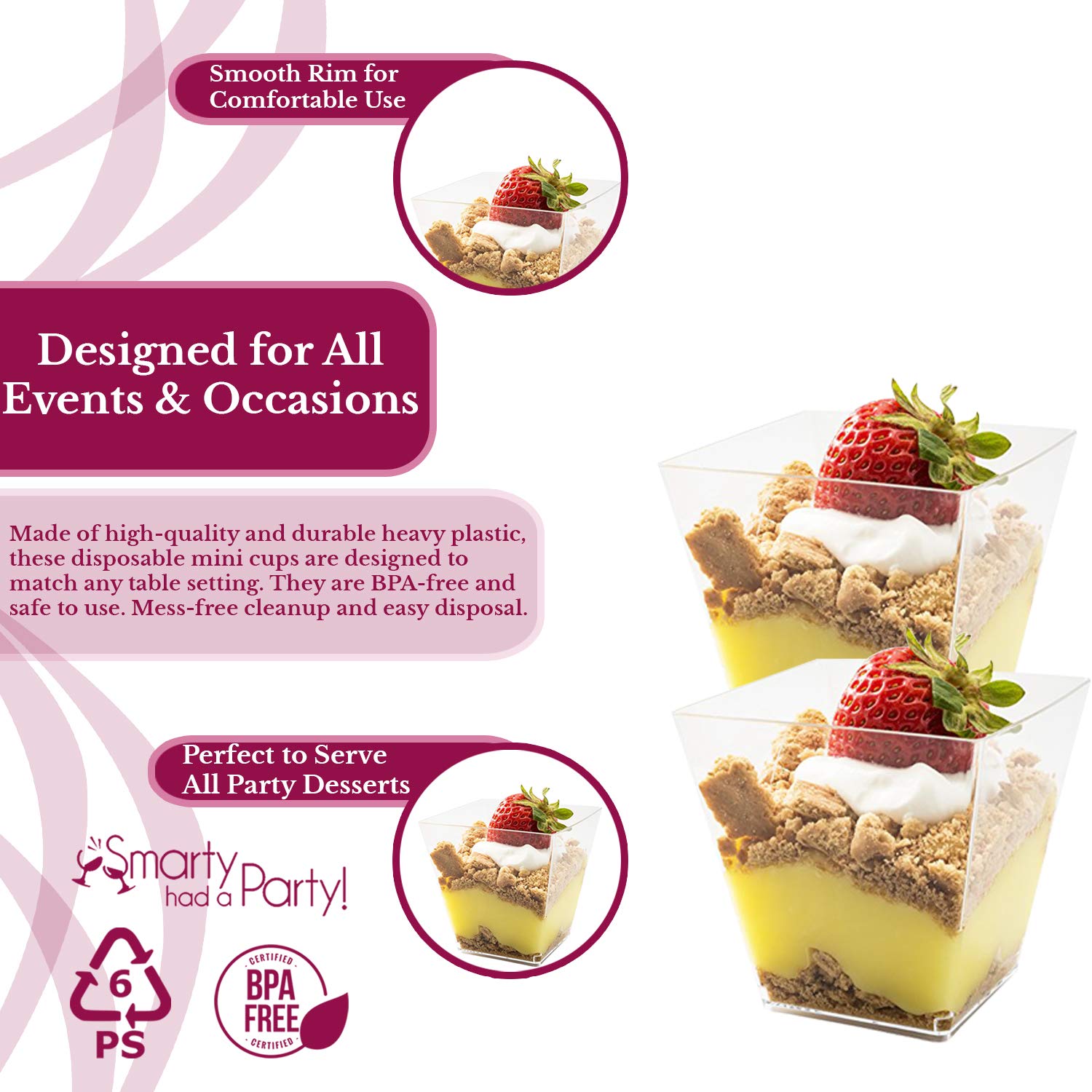 Smarty Had A Party 2 oz Cups – 240 Clear Mini Dessert Cups, Disposable Small Plastic Cups for Parfaits, Yogurt & Party Treats, Miniware Collection