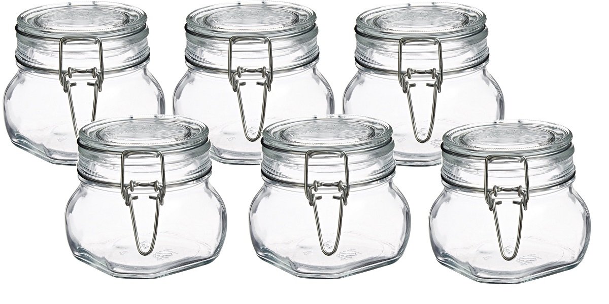 Bormioli Rocco Fido Clear Glass Jar with 85 mm Gasket,0.5 Liter (Pack of 6) (6 Items)