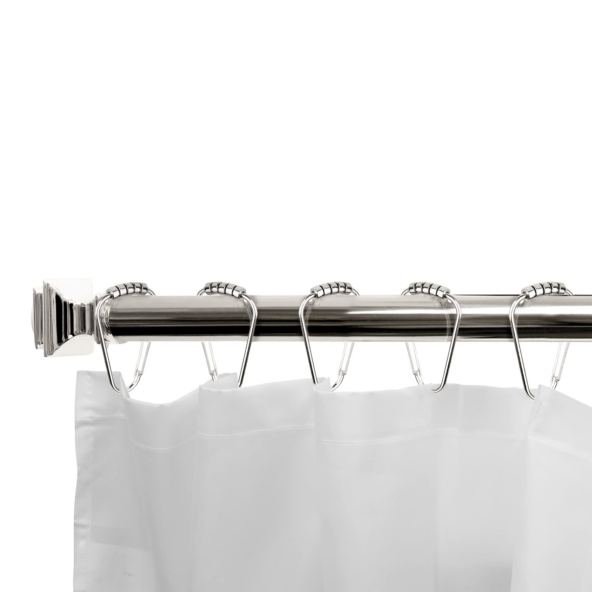 Splash Home Oblo Decorative Shower Curtain Hooks, Roller Rings & Rust-Resistant Metal, Rolling Curtain Hook, for Bathroom Rod and Curtain Hangers, Set of 12 - Satin Nickel