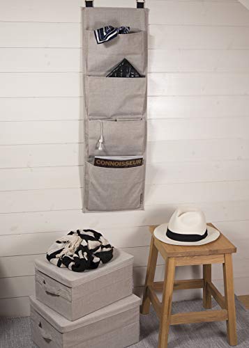 Bigso Soft Hanging Wall Storage Organizer | Hanging Storage Organizer for Closets and Bedrooms | Polyester Back of Door Storage Hanging Pockets Organizer with 4 Compartments | 11.8βx 39.4β | Beige