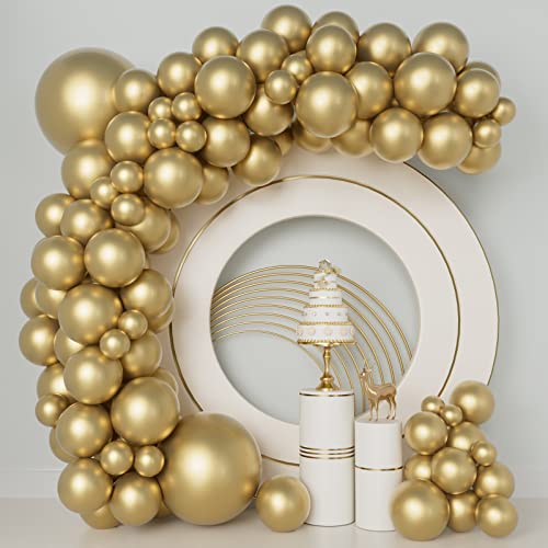AobkDeco Gold Balloons 84PCS Gold Balloons Garland Arch Kit 5/10/12/18 Inch Different Sizes Metallic Gold Latex Balloons for Golden Theme Party Graduation Birthday Wedding Anniversary Decorations
