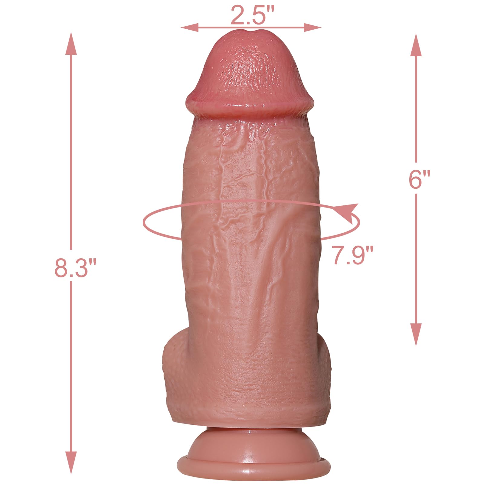 Realistic Dildo Double Layer 2.5 Inch Diameter Silicone Material No Any Smell Huge Penis Big Dick Cock Dong Strong Suction Cup 2 Balls G-spot Adult Sex Toys (8.3 Inch)