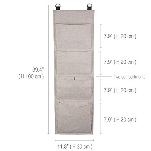 Bigso Soft Hanging Wall Storage Organizer | Hanging Storage Organizer for Closets and Bedrooms | Polyester Back of Door Storage Hanging Pockets Organizer with 4 Compartments | 11.8βx 39.4β | Beige