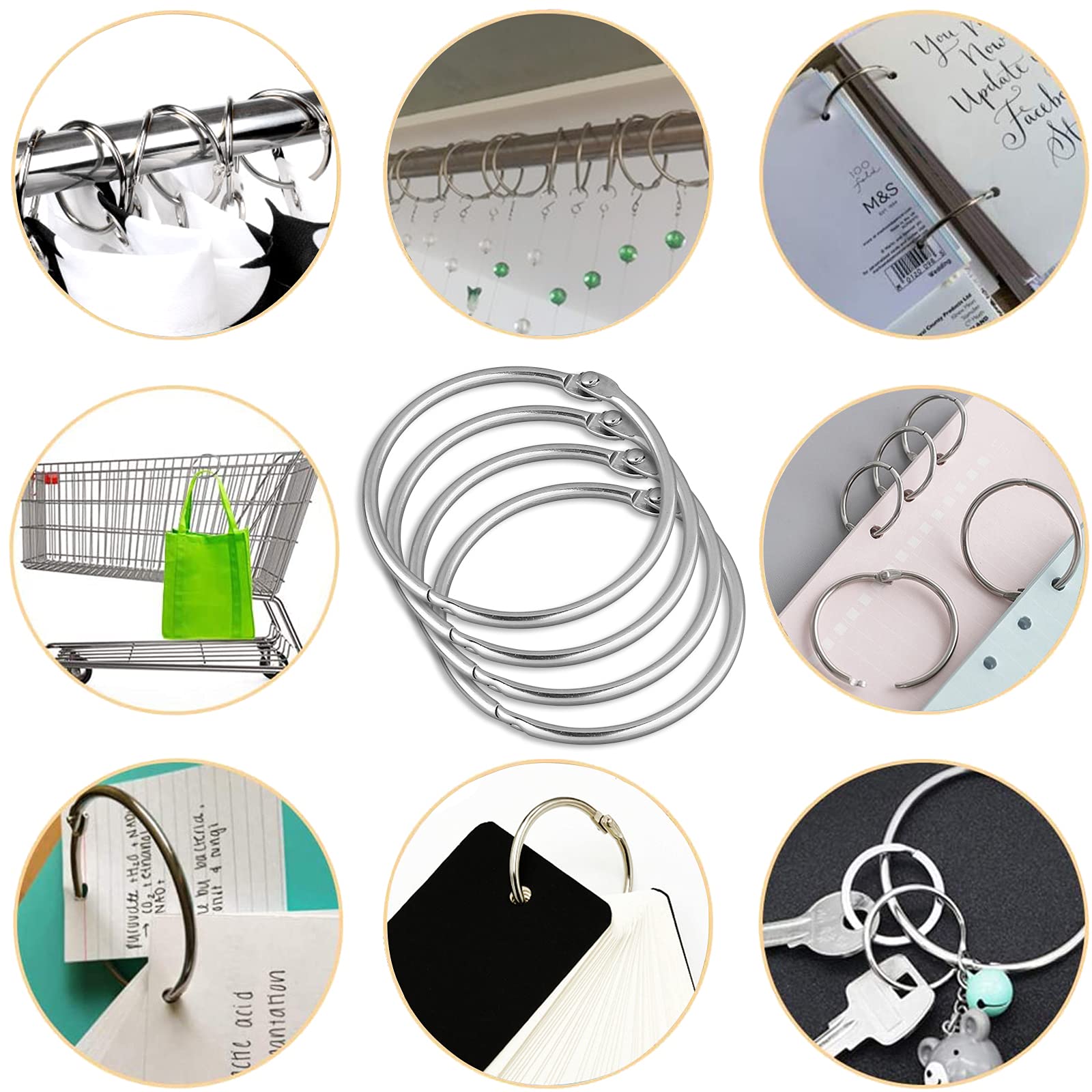 24 Pack Shower Curtain Rings, Rustproof Decorative Shower Curtain Hooks Metal Round Shower Ring Hooks for Bathroom Shower Rod (Stainless Steel)